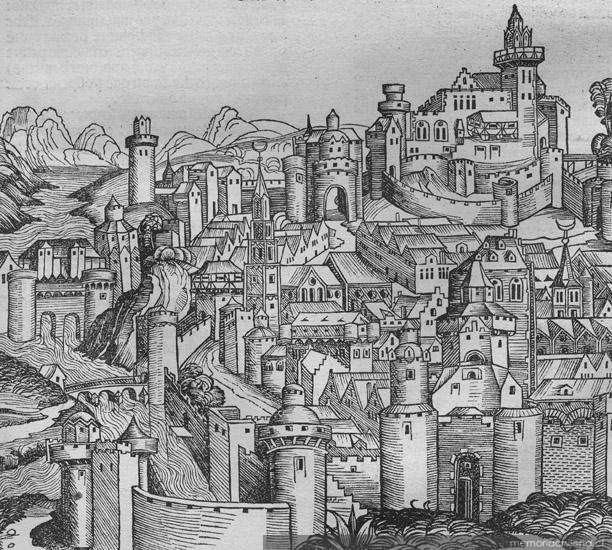 Ciudad medieval, hacia 1493 - Memoria Chilena, Biblioteca Nacional de Chile