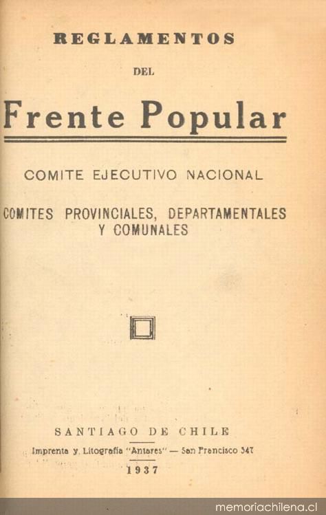 Reglamentos del Frente Popular : Comité Ejecutivo Nacional : Comités Provinciales ...
