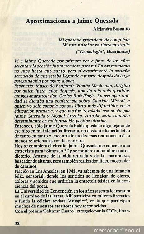Aproximaciones a Jaime Quezada - Memoria Chilena, Biblioteca Nacional de Chile